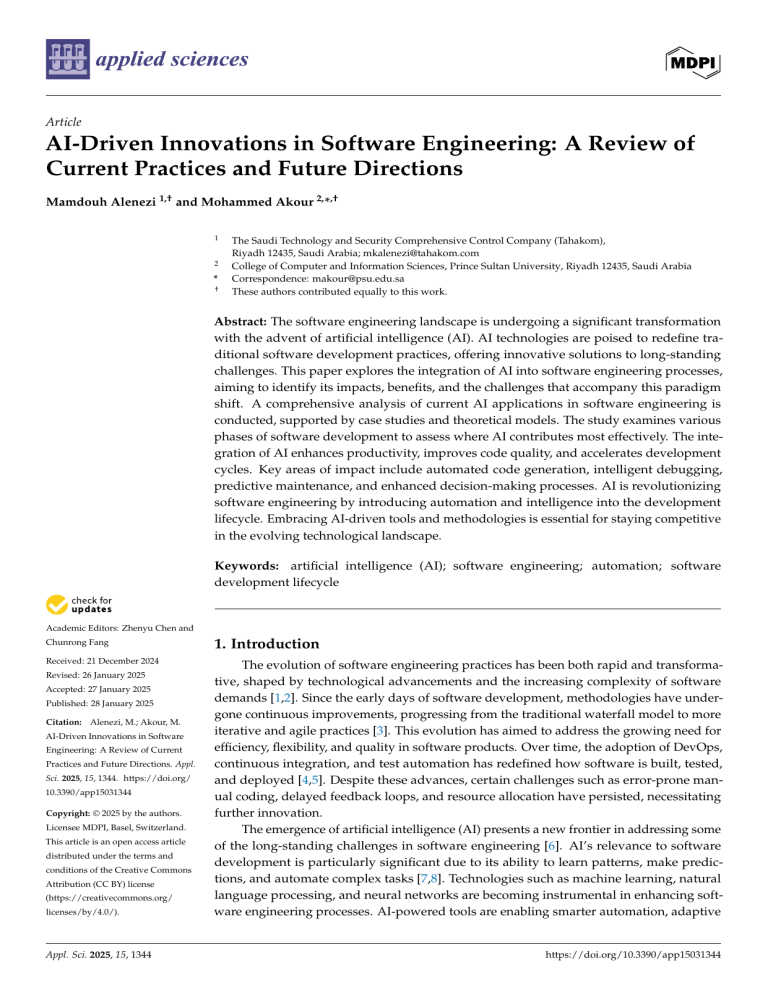 AI in Software Engineering: Current Practices & Future