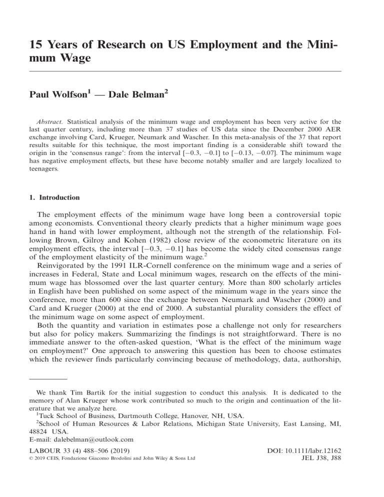 Minimum Wage & US Employment: A Meta-Analysis