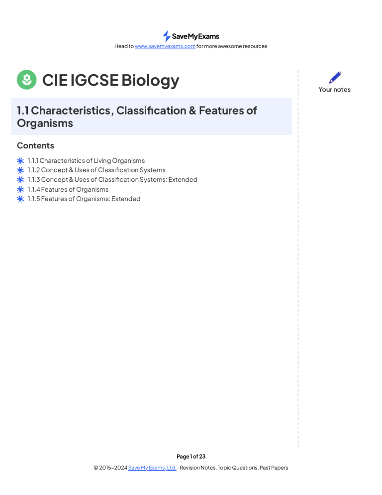 IGCSE Biology: Characteristics, Classification & Features