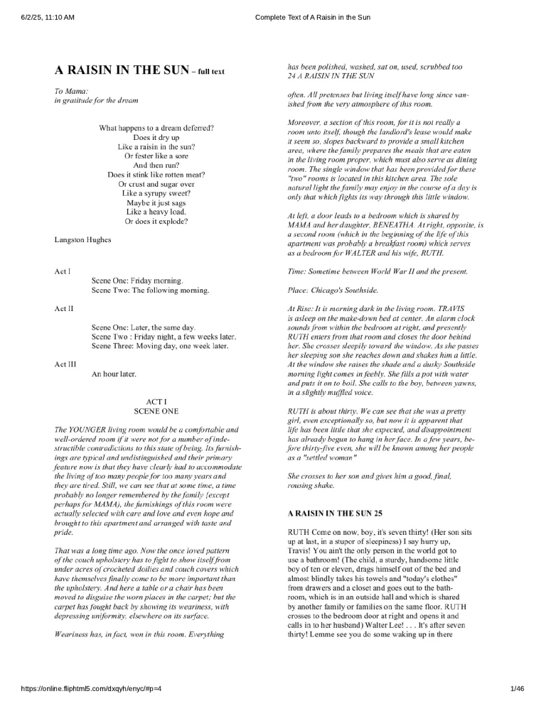 A Raisin in the Sun: Full Text - Act 1, Scene 1