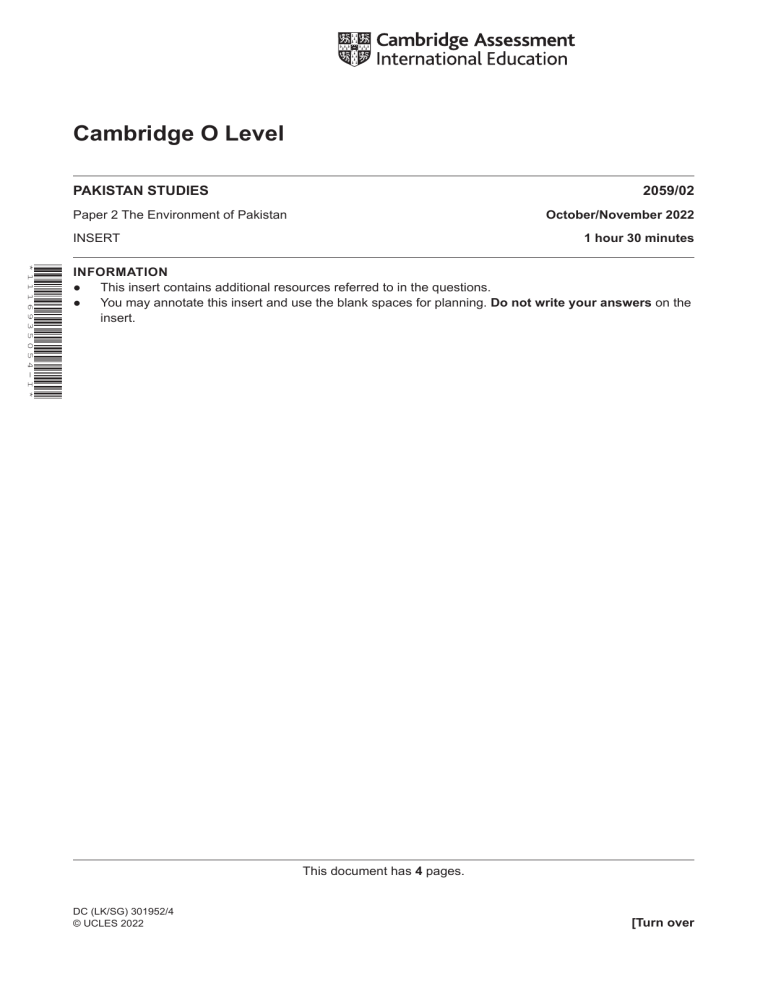 Pakistan Studies O Level Exam Paper 2 Insert