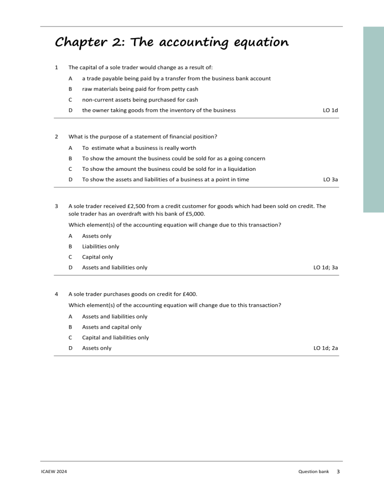 Accounting Equation & Ledger Accounting Question Bank