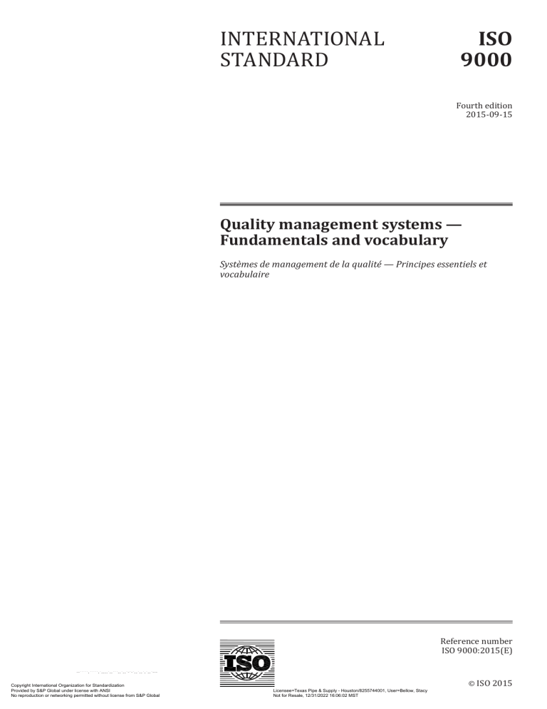 ISO 9000: Quality Management Systems - Fundamentals & Vocabulary