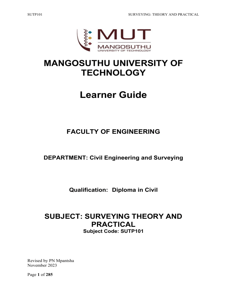 Surveying Theory & Practical: Learner Guide