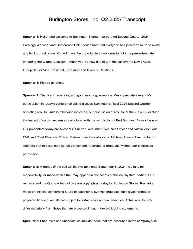 Burlington Stores Q2 2025 Earnings Call Transcript