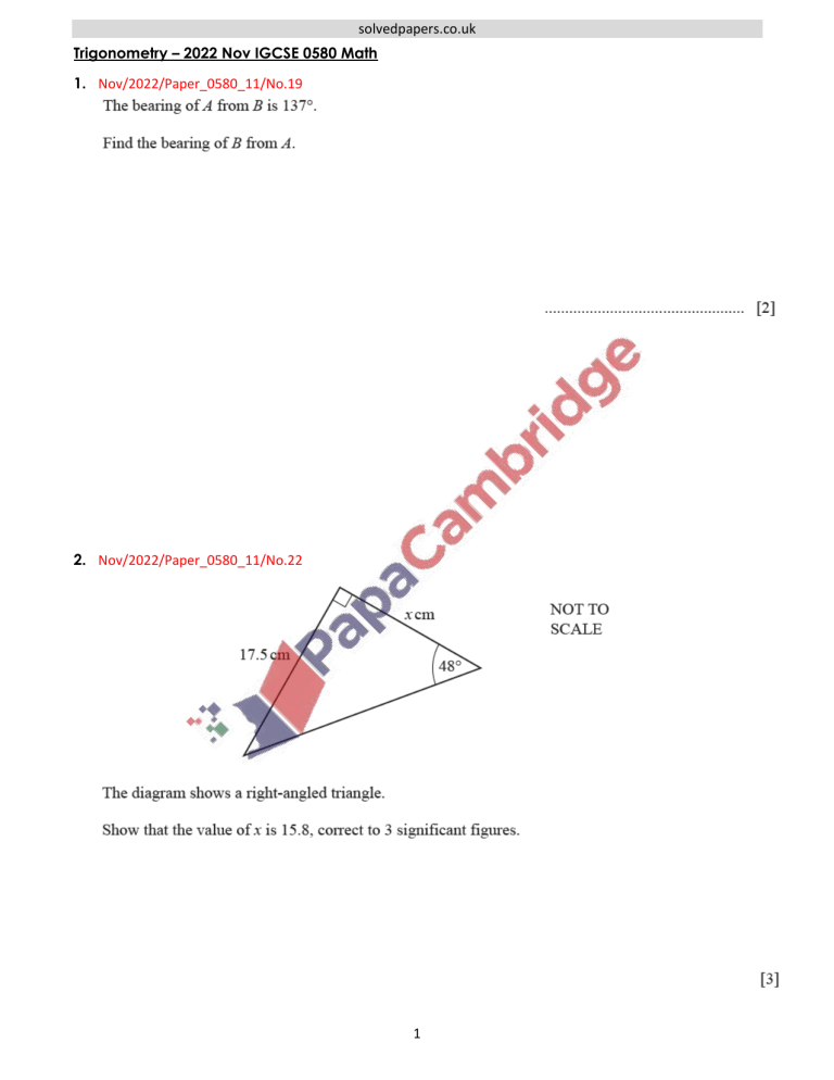 IGCSE Math Trigonometry Questions - Nov 2022