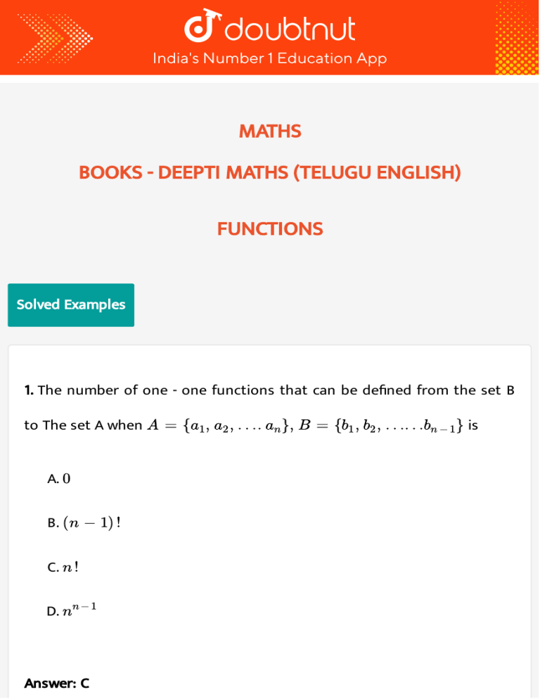 Functions: Solved Examples & Exercises - Deepti Maths