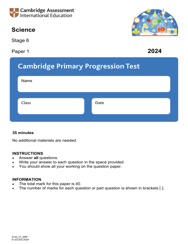 Stage 6 Science Exam Paper 2024