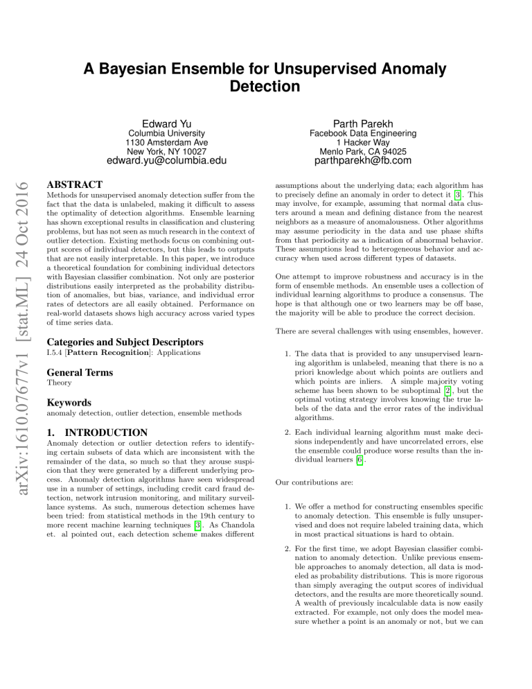 Bayesian Ensemble For Anomaly Detection