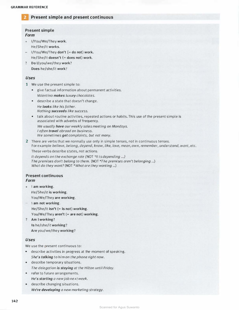 Present Simple vs. Continuous: Grammar Reference