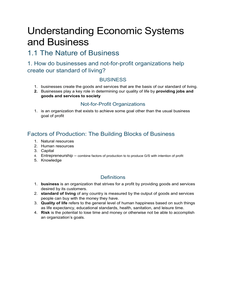Economic Systems & Business: Nature of Business