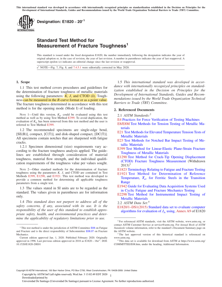 Fracture Toughness Test Method: ASTM E1820 Standard