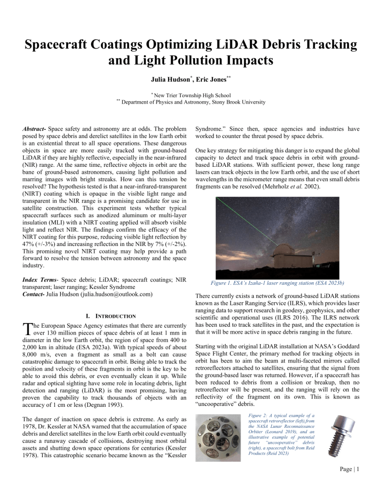 Spacecraft Coatings: LiDAR Debris Tracking & Light Pollution