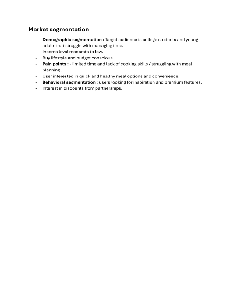 Market Segmentation: College Students & Meal Planning