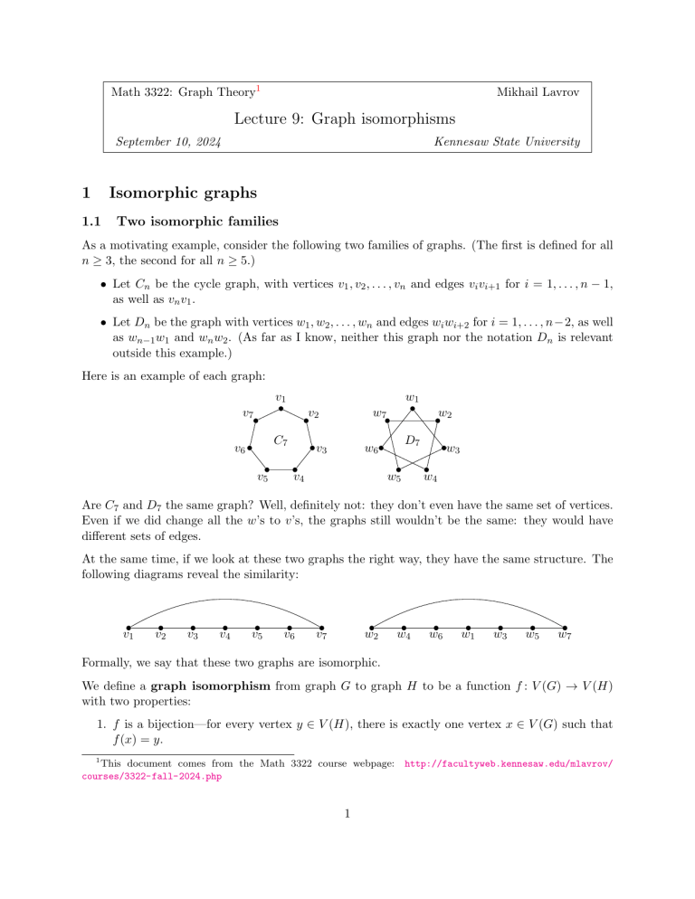 Graph Isomorphisms: Lecture Notes on Graph Theory
