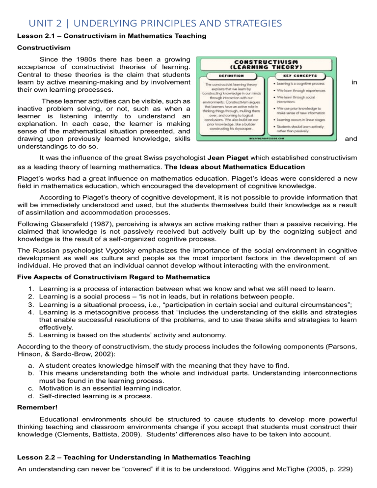 Constructivism & Understanding in Math Teaching