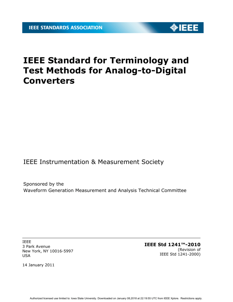 IEEE ADC Standard: Terminology & Test Methods