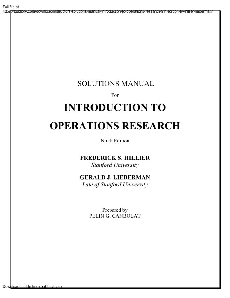 Operations Research Solutions Manual, 9th Edition