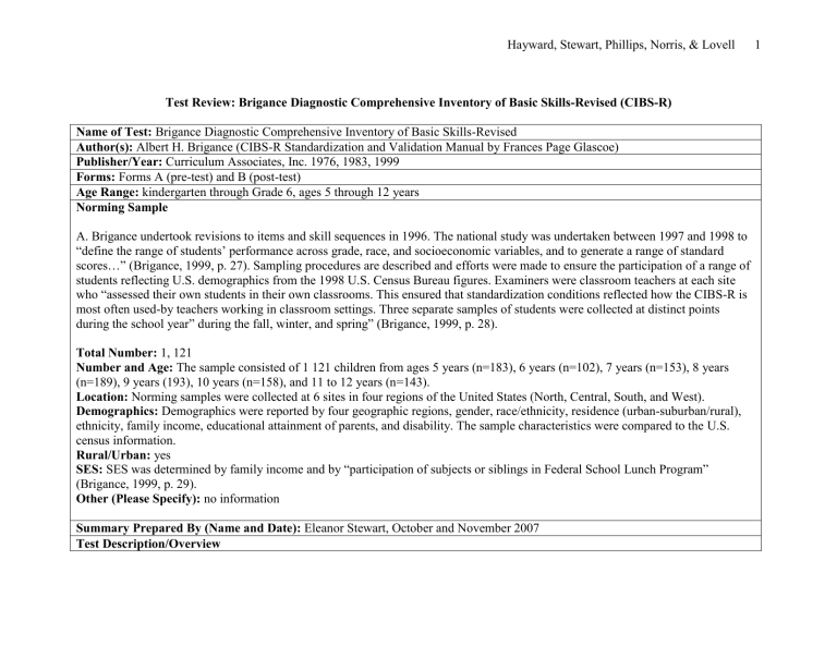 Brigance CIBS-R Test Review: Basic Skills Assessment