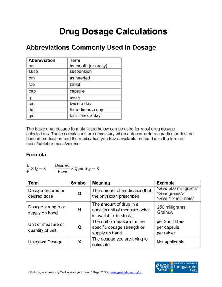 Drug Dosage Calculations: Formula & Practice