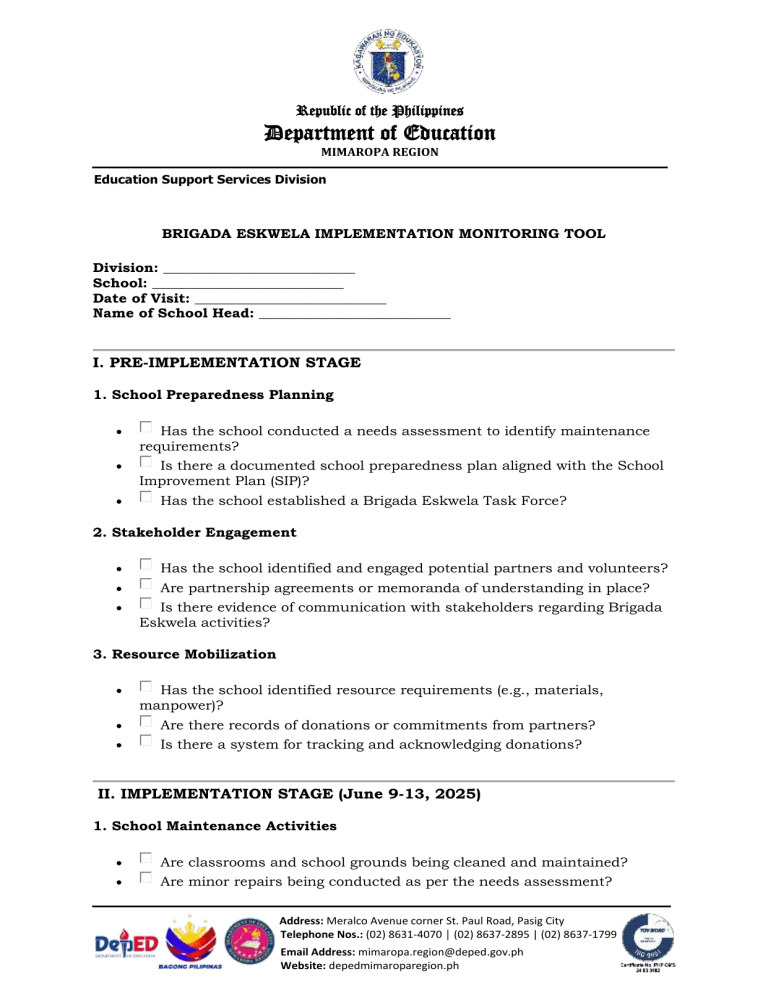 Brigada Eskwela Implementation Monitoring Tool