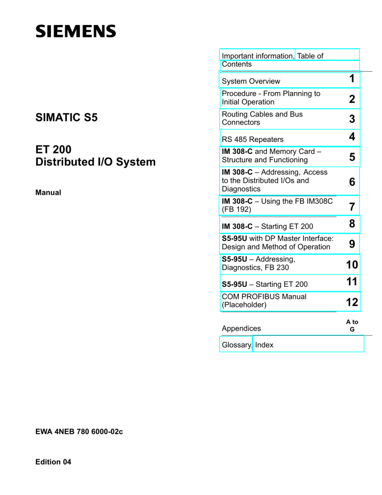 SIMATIC S5 ET 200 Distributed I/O System Manual
