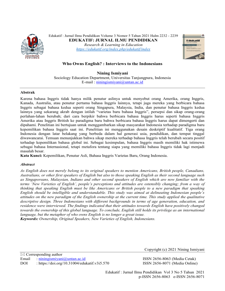English Ownership: Indonesian Attitudes & EIL