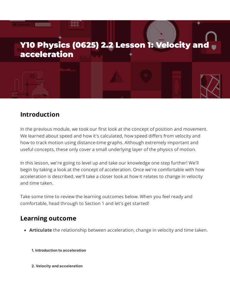 Velocity and Acceleration: Y10 Physics Lesson