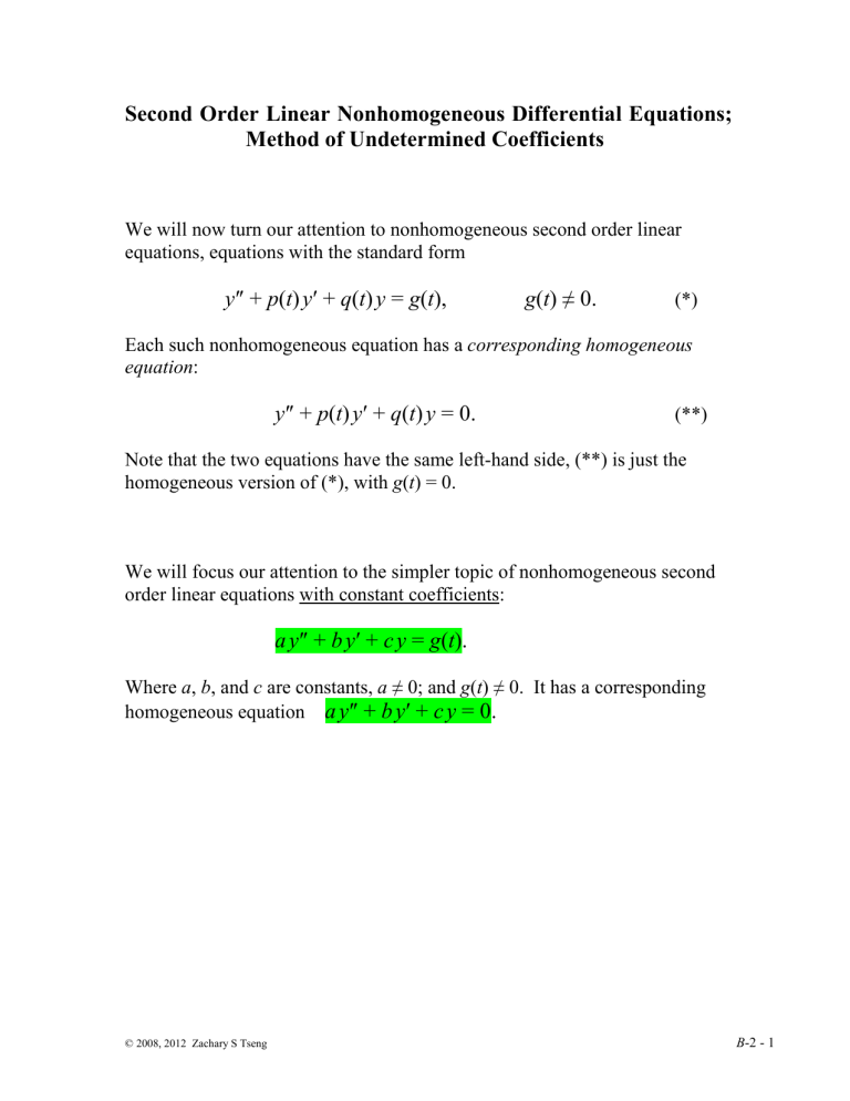 Nonhomogeneous Differential Equations: Undetermined Coefficients