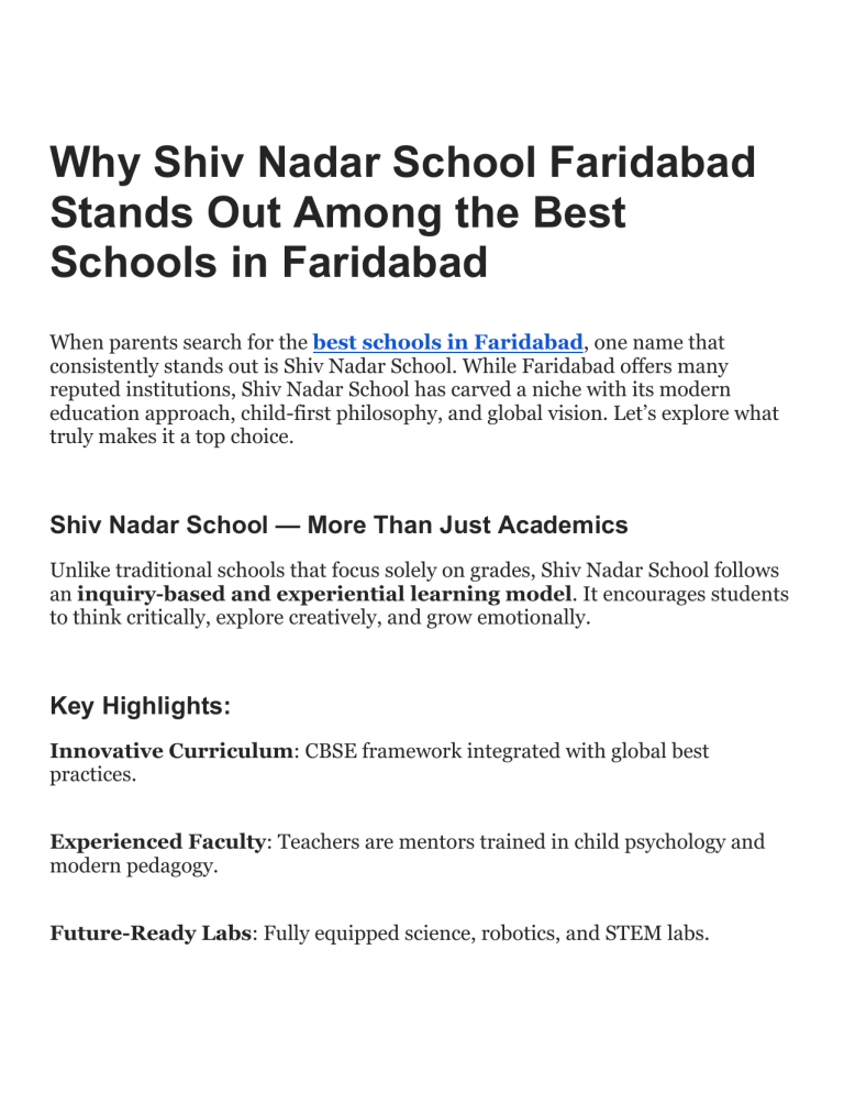 Shiv Nadar School Faridabad: Why It's a Top Choice
