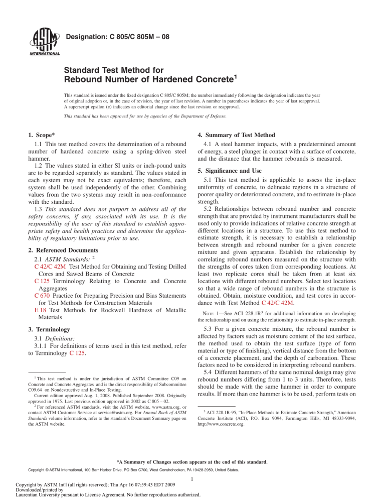Concrete Rebound Number Test: ASTM C 805/C 805M Standard