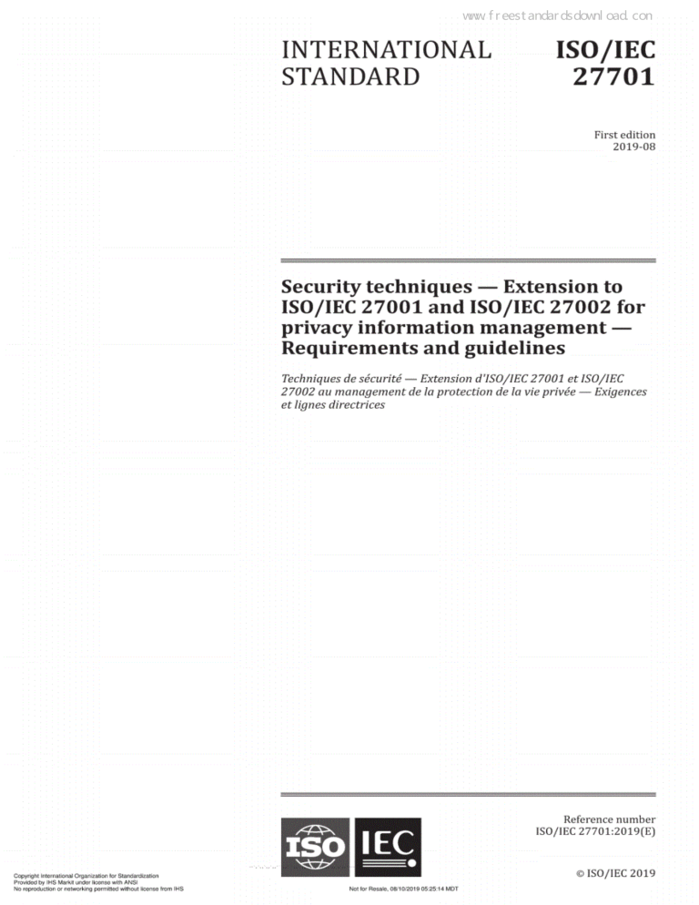 ISO/IEC 27701: Privacy Information Management Standard