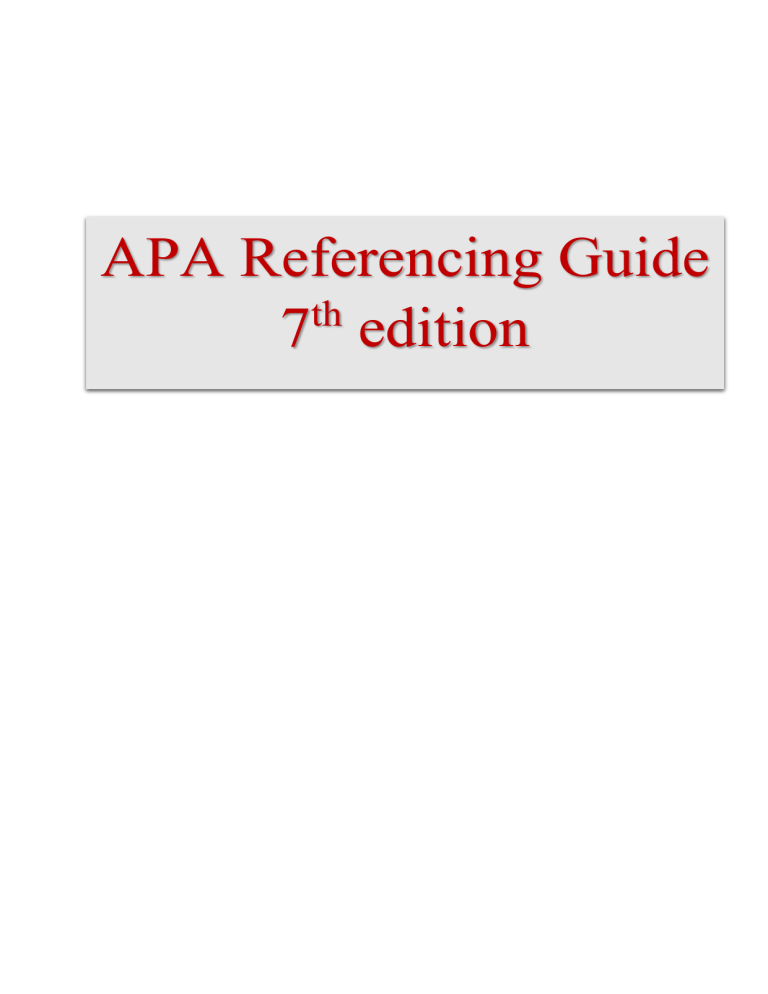 APA Referencing Guide (7th ed.) - Citation & Style