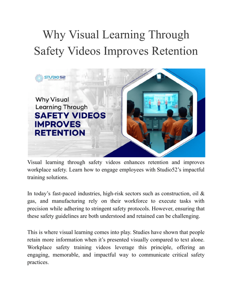 Safety Videos: Improve Retention with Visual Learning