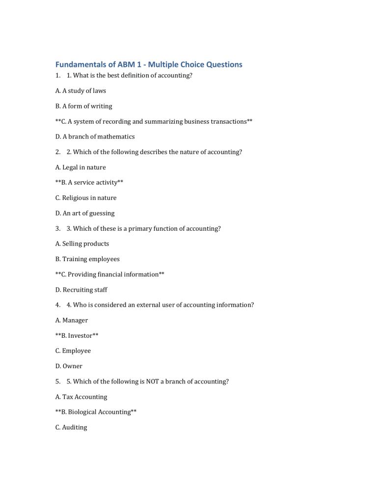 ABM Accounting Fundamentals: Multiple Choice Questions