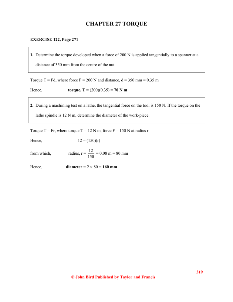 Torque Exercises: Calculations & Problems