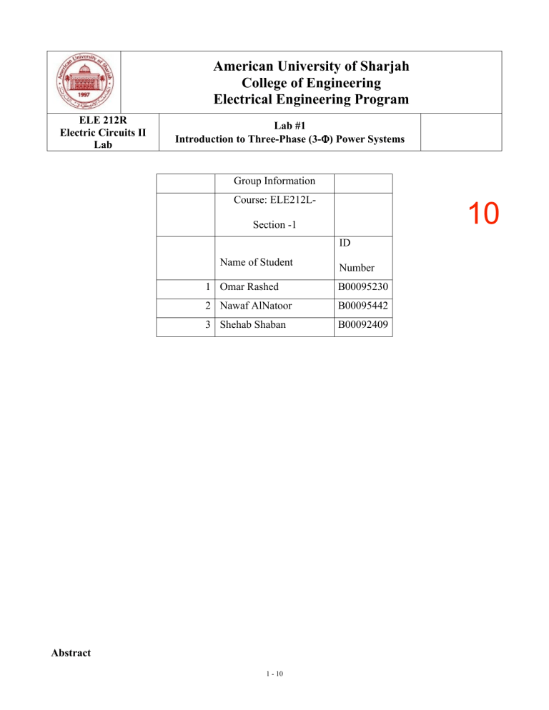 Three-Phase Power Systems Lab Report - Electrical Engineering