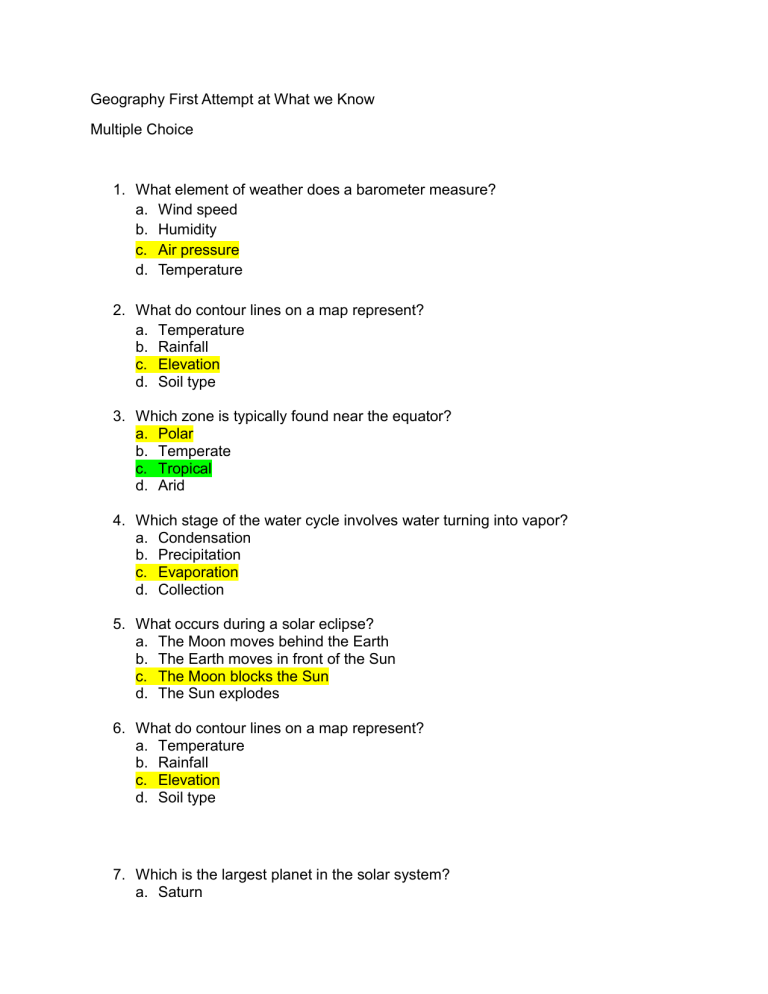 Geography Quiz: Weather, Maps, and Earth Science