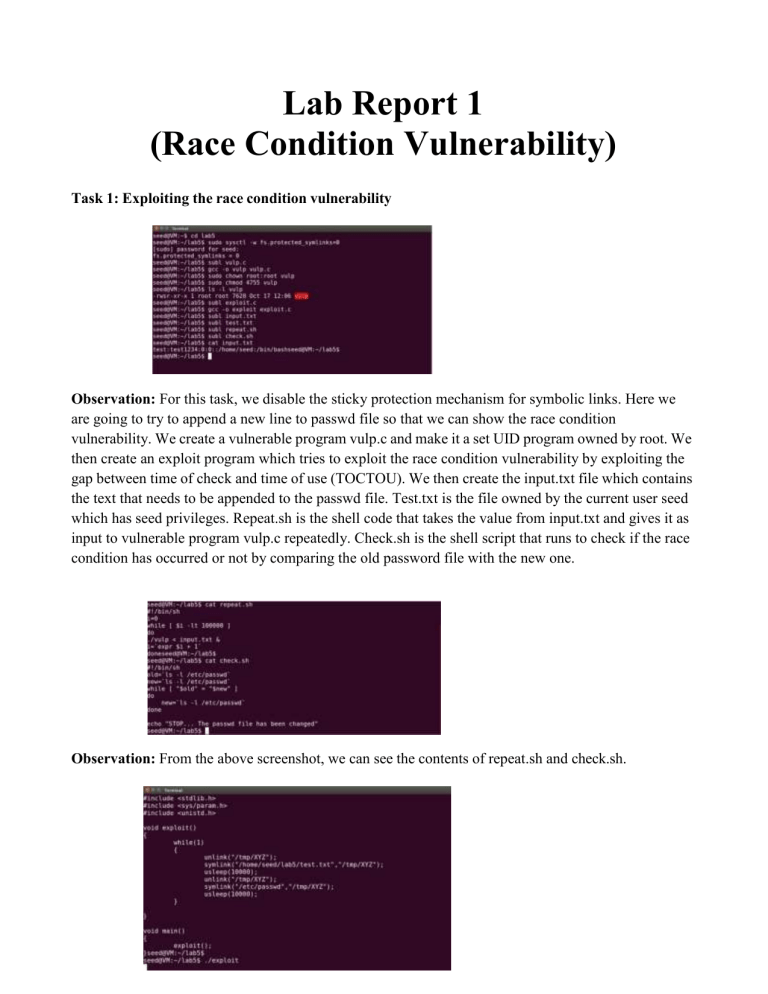 Race Condition Vulnerability Lab Report