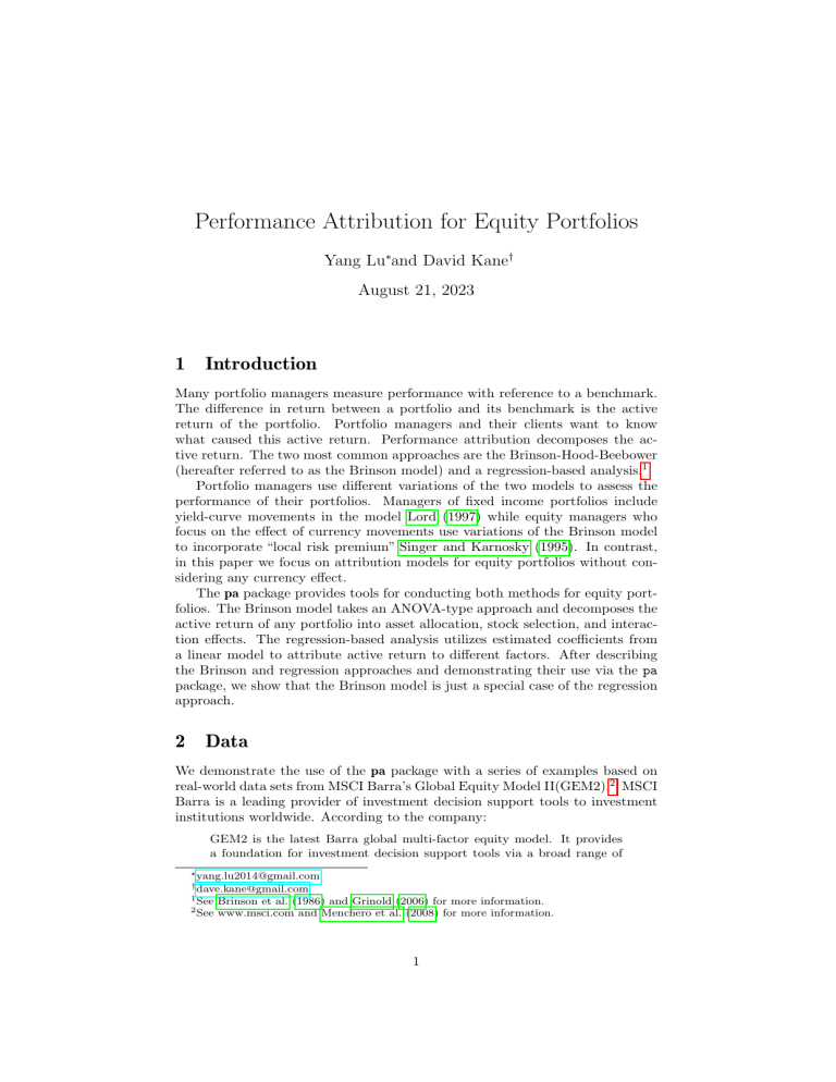 Equity Portfolio Performance Attribution: Brinson vs. Regression