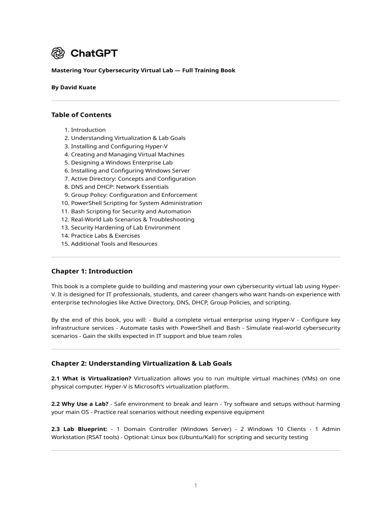 Cybersecurity Virtual Lab with Hyper-V Training