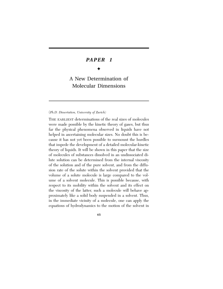 Molecular Dimensions: A New Determination (Ph.D. Dissertation)