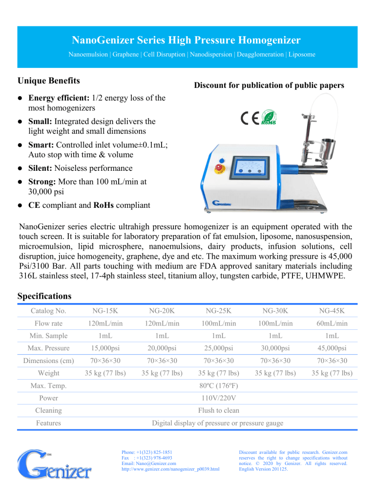NanoGenizer High Pressure Homogenizer Brochure