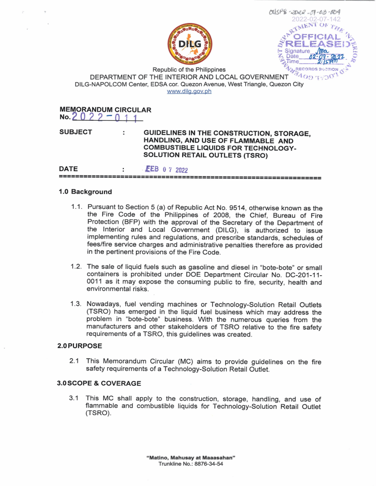 TSRO Fire Safety Guidelines: Construction, Storage & Handling