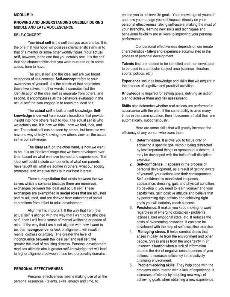 Self-Concept & Effectiveness in Adolescence