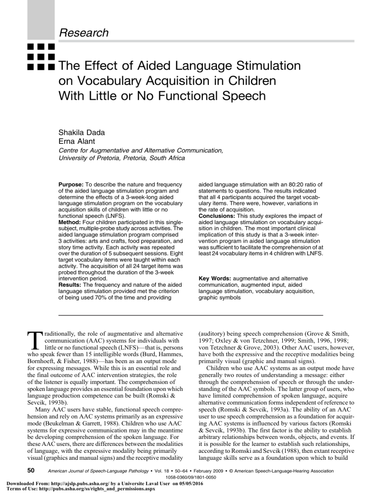 Aided Language Stimulation & Vocabulary Acquisition