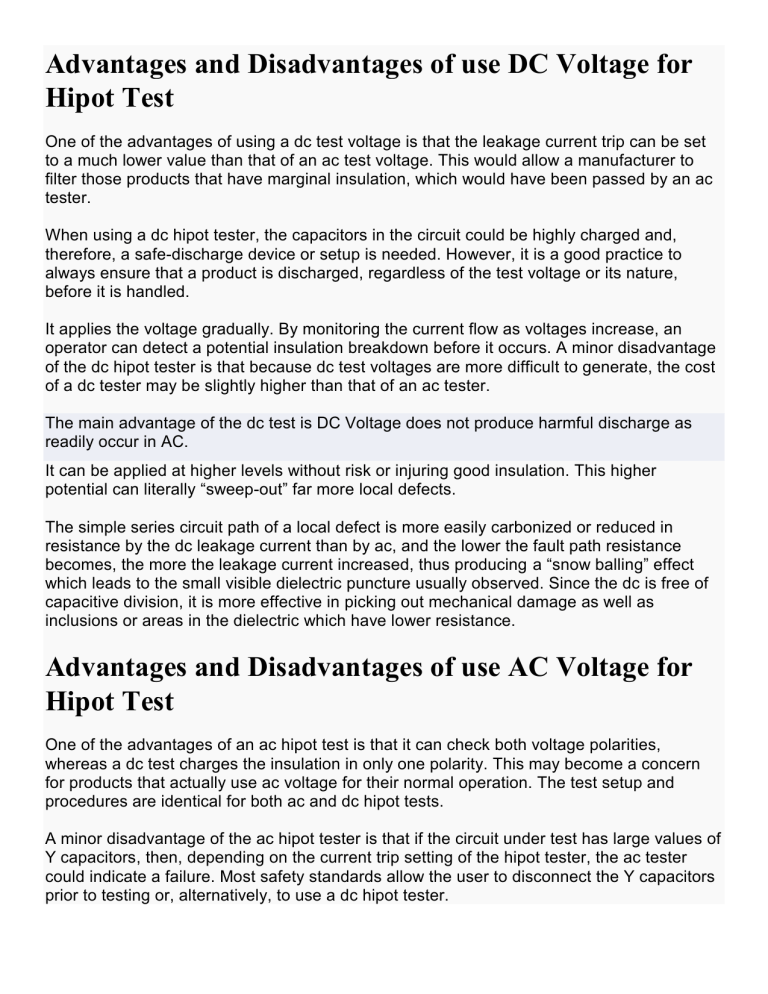 DC vs AC Hipot Testing: Advantages & Disadvantages