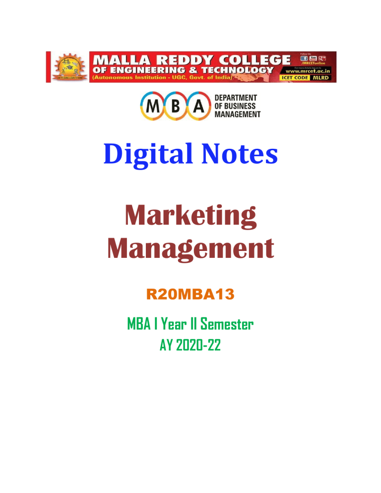 Marketing Management Digital Notes for MBA Students