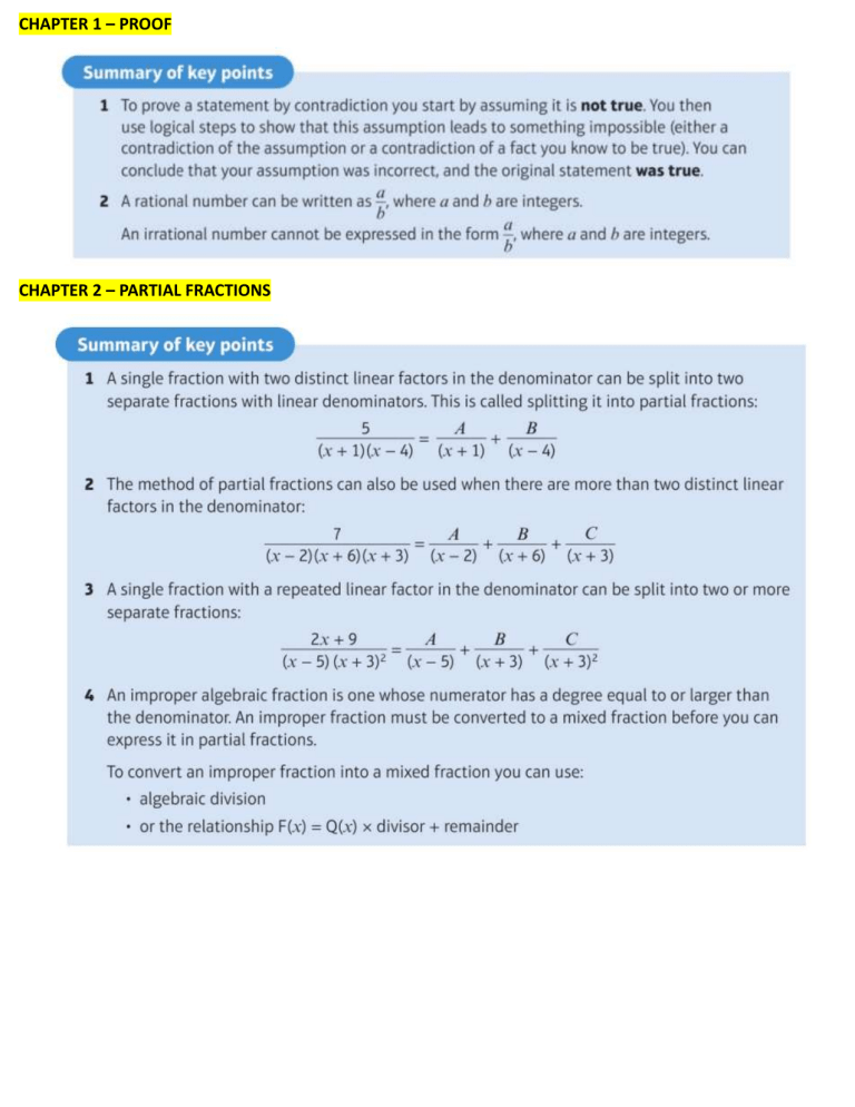 Proof & Partial Fractions: Key Concepts