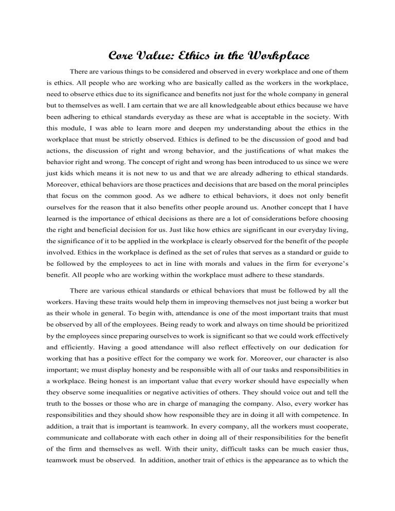 Ethics in the Workplace: Core Values & Standards